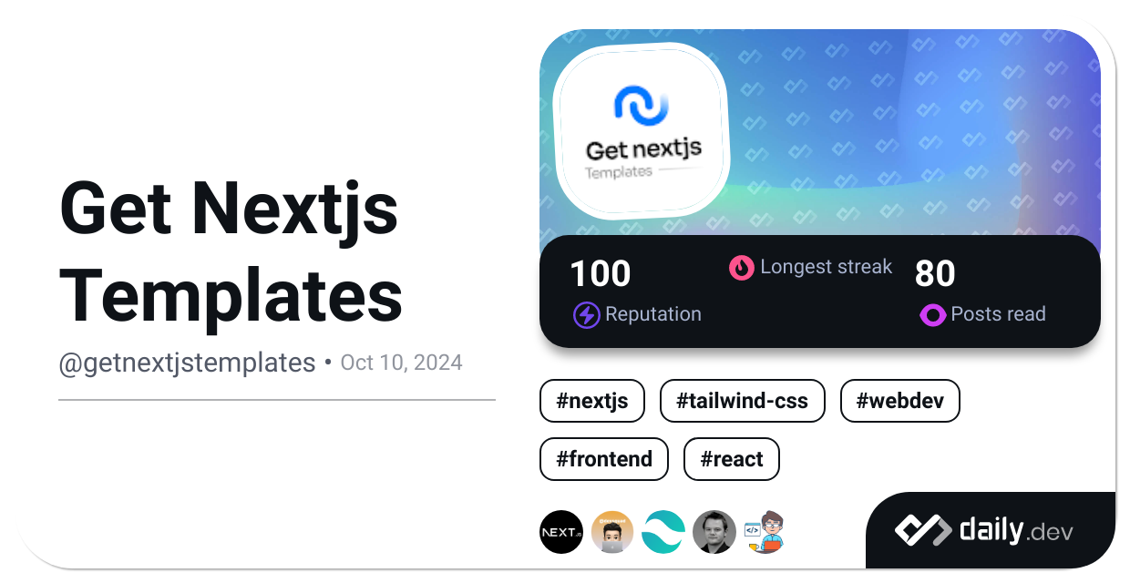 Get Nextjs Templates (@getnextjstemplates) | daily.dev