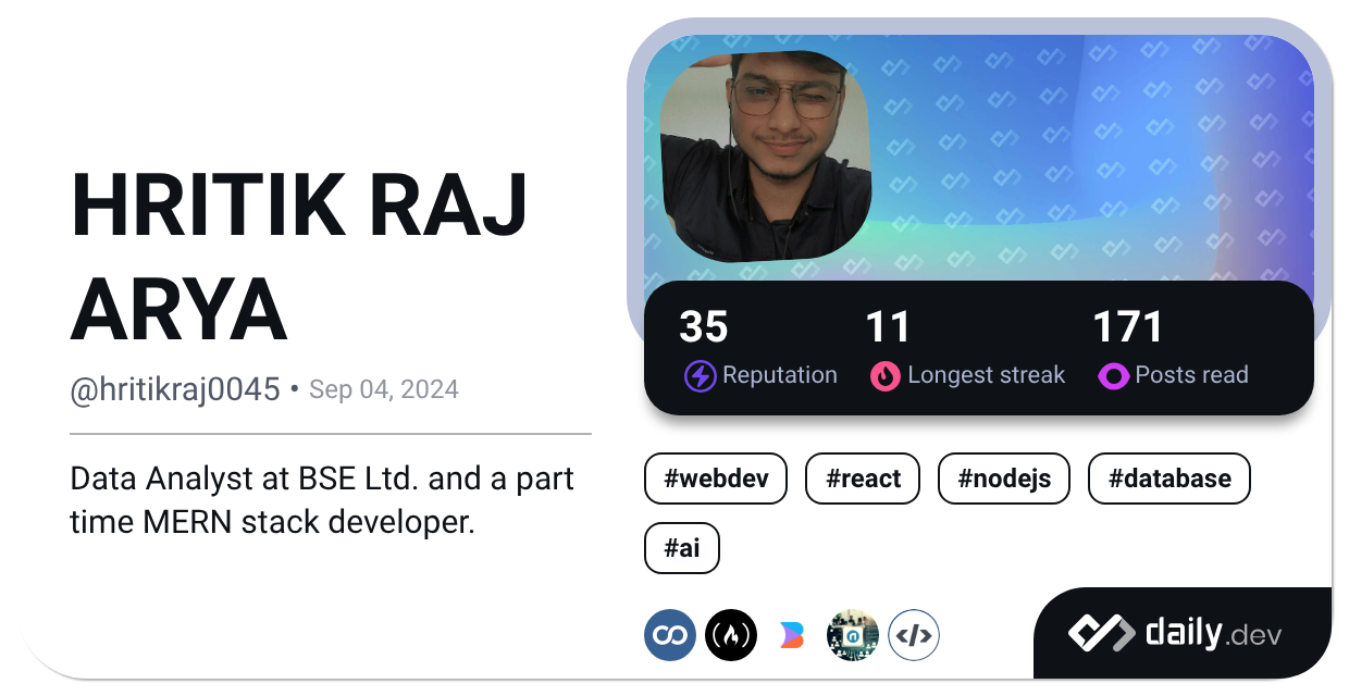HRITIK RAJ ARYA (@hritikraj0045) | daily.dev
