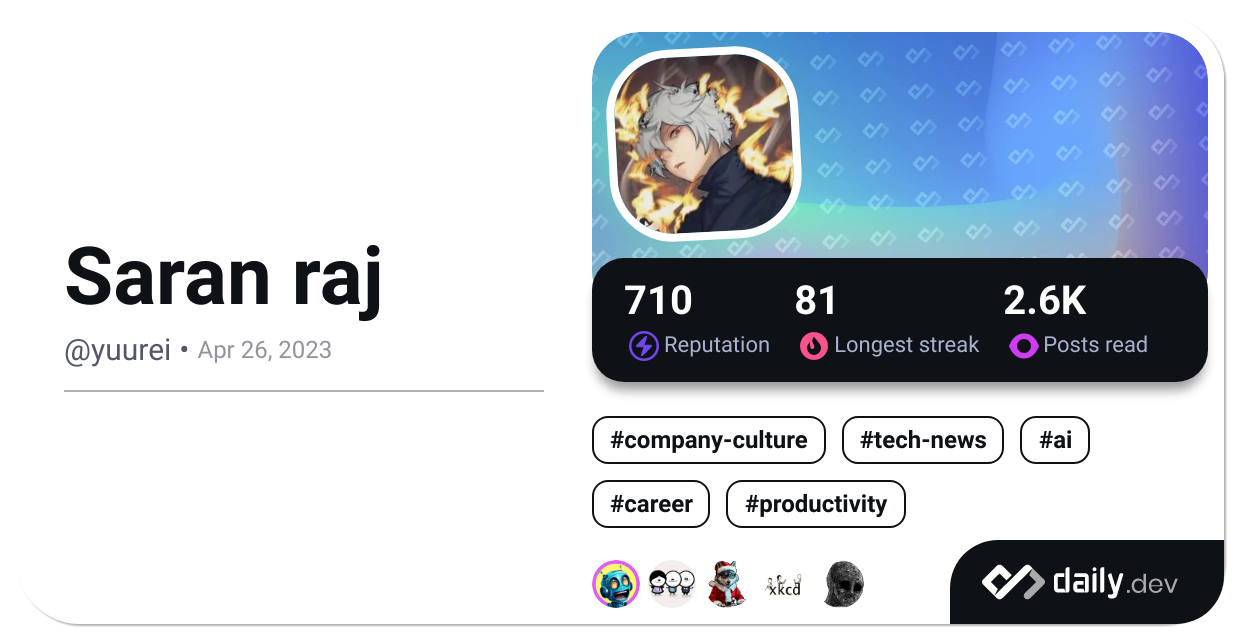 Saran raj (@yuurei) | daily.dev