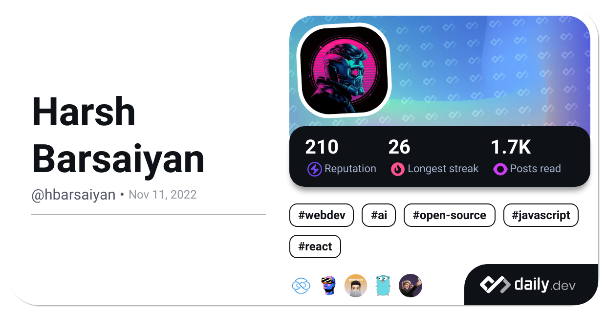 Harsh Barsaiyan (@hbarsaiyan) | daily.dev