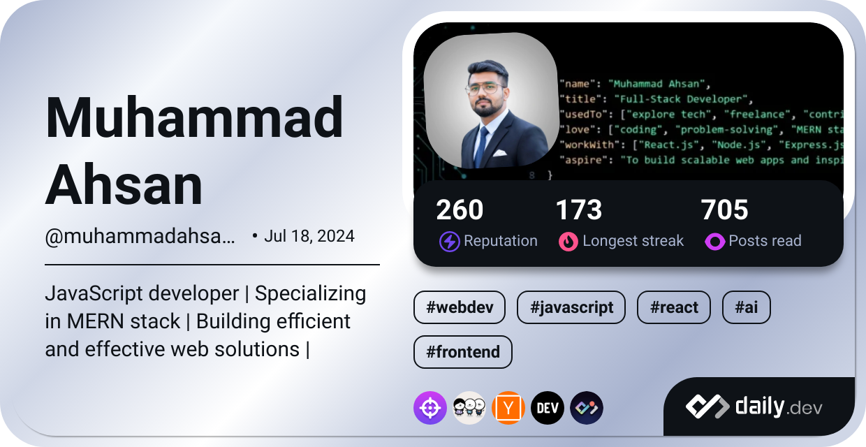 Muhammad Ahsan (@muhammadahsanmirza) | daily.dev