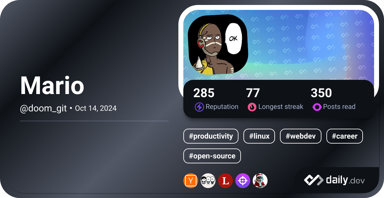 Recent posts by Mario (@doom_git) | daily.dev