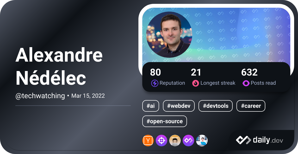 Alexandre Nédélec (@techwatching) | daily.dev