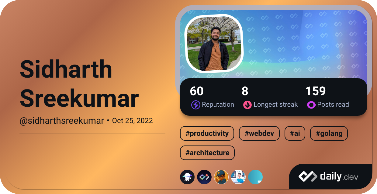 Sidharth Sreekumar (@sidharthsreekumar) | daily.dev