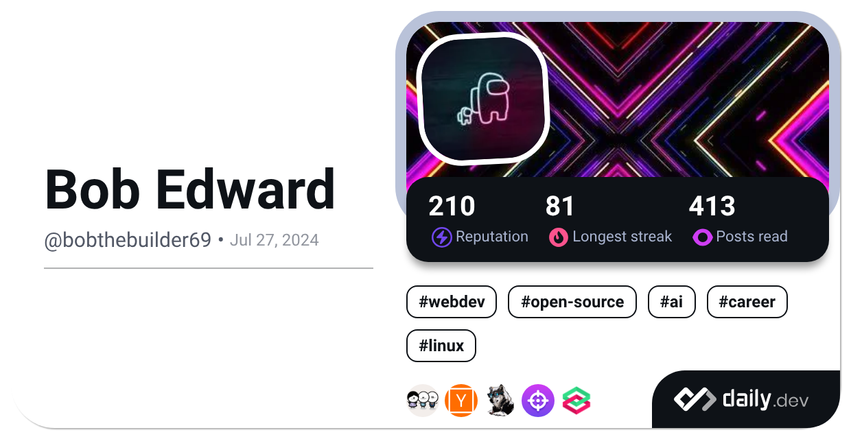 Bob Edward (@bobthebuilder69) | daily.dev