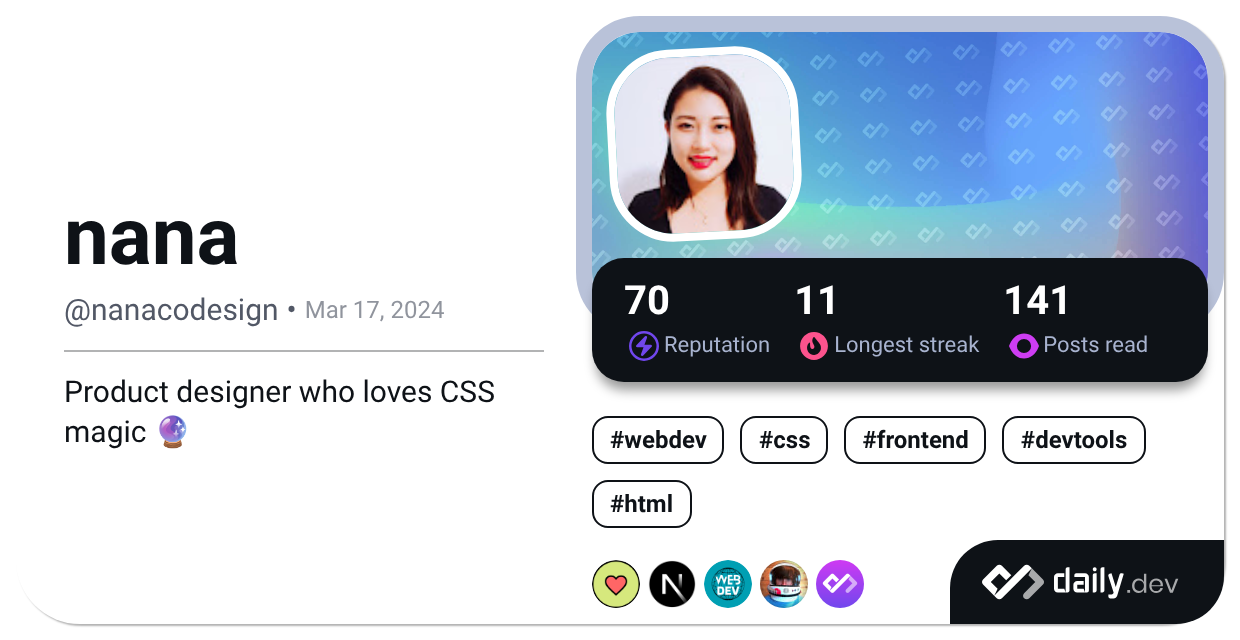 Recent posts by nana (@nanacodesign) | daily.dev