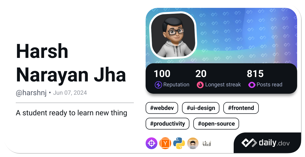 Harsh Narayan Jha (@harshnj) | daily.dev