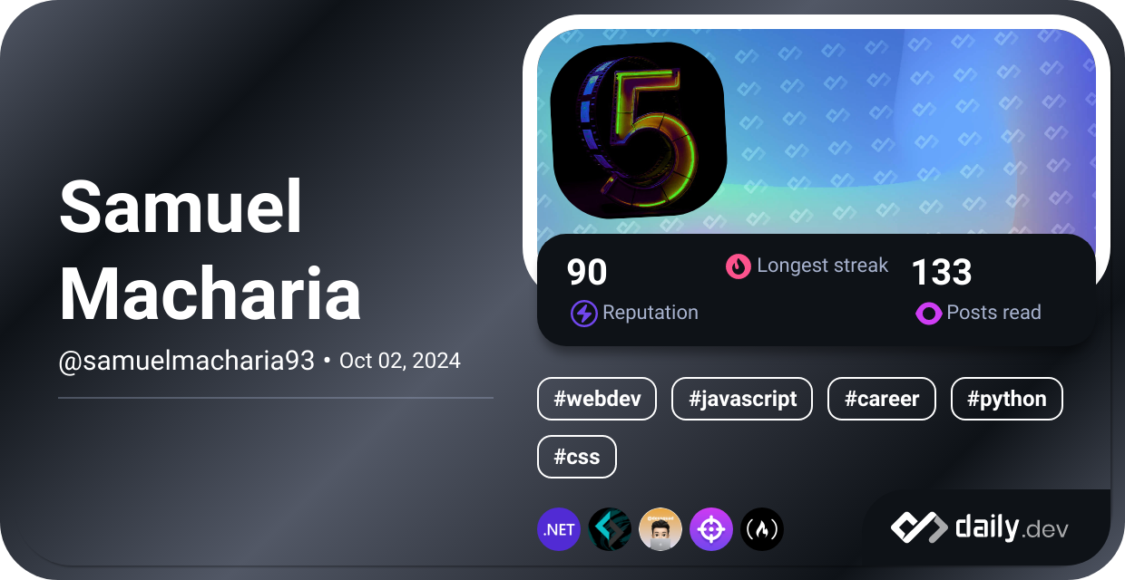 Samuel Macharia (@samuelmacharia93) | daily.dev