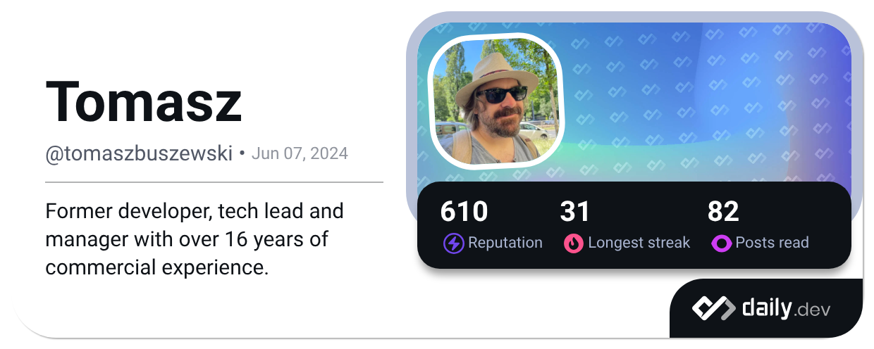 Tomasz (@tomaszbuszewski) | daily.dev