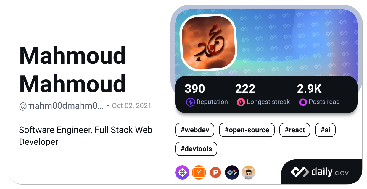 Mahmoud Mahmoud (@mahm00dmahm00d) | daily.dev