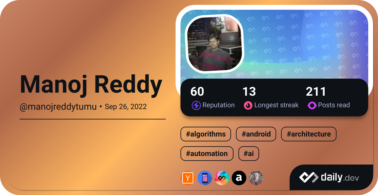 Manoj Reddy (@manojreddytumu) | daily.dev