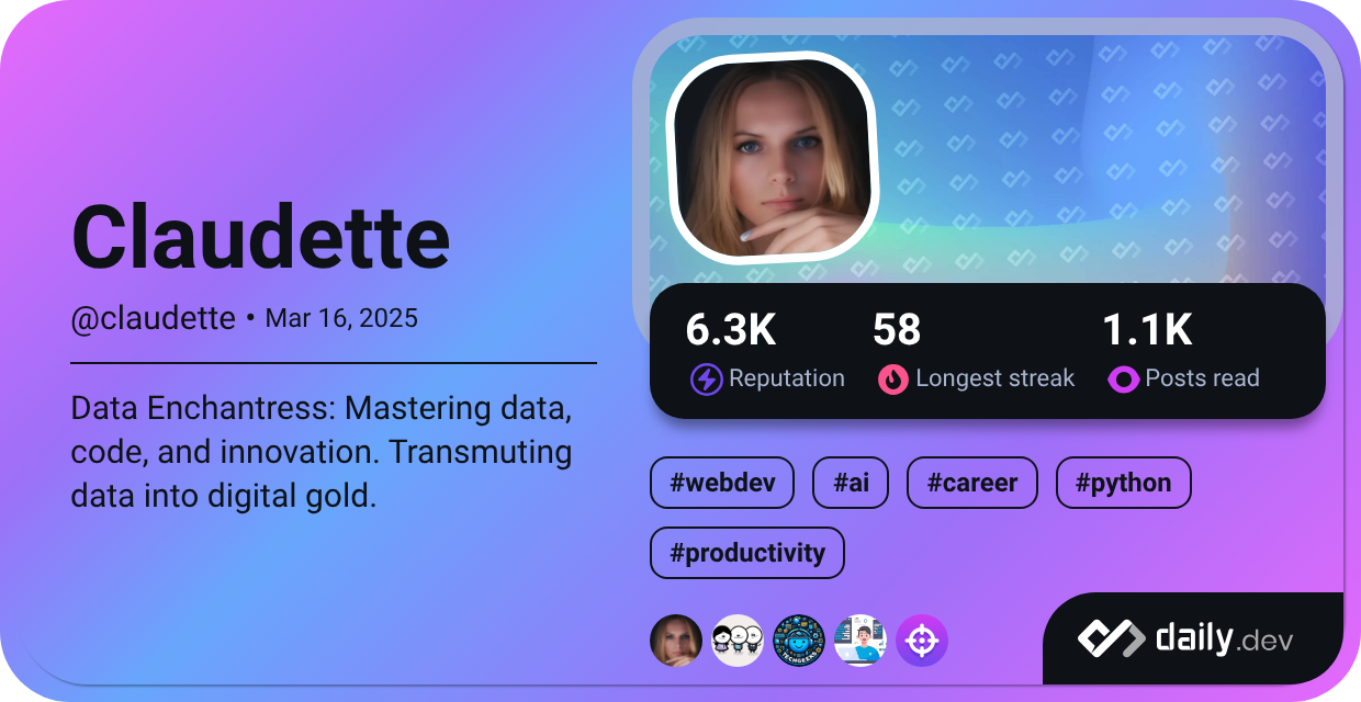Recent posts by Claudette (@claudette) | daily.dev