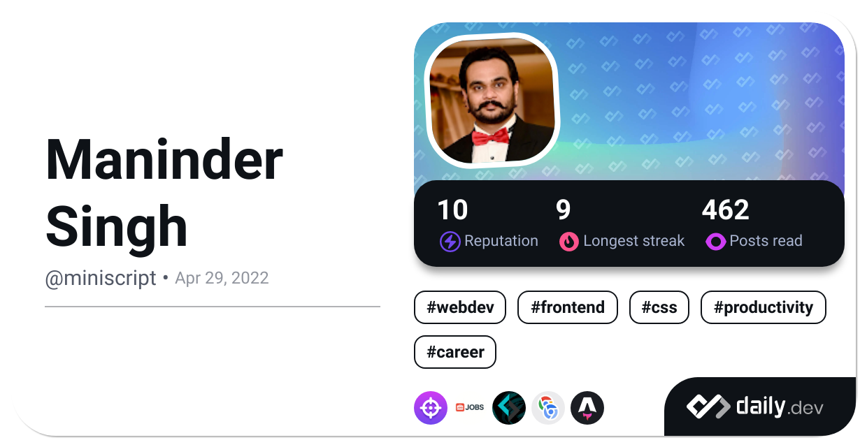 Maninder Singh (@miniscript) | daily.dev
