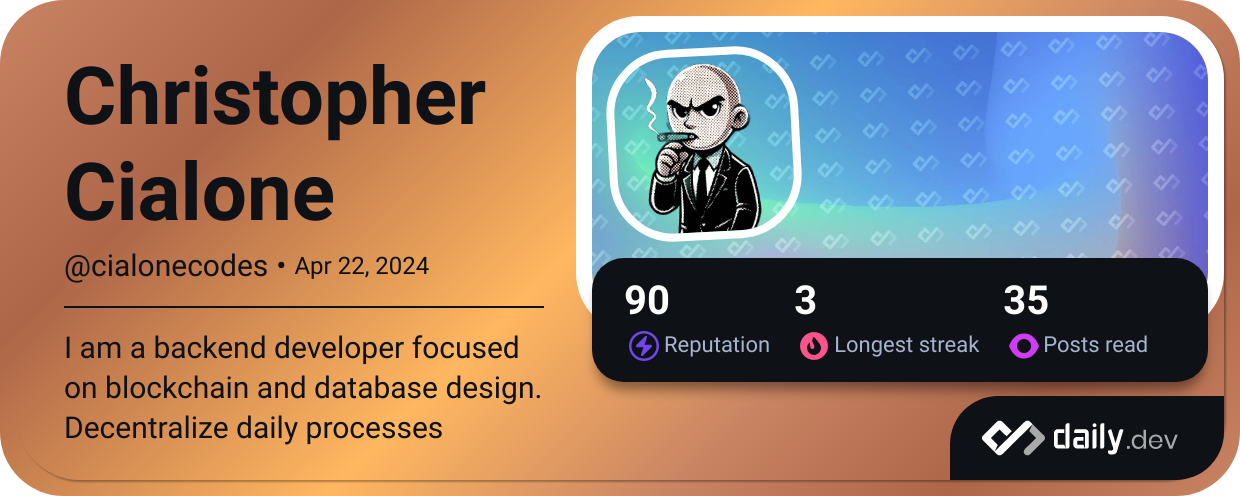 Christopher Cialone (@cialonecodes) | daily.dev