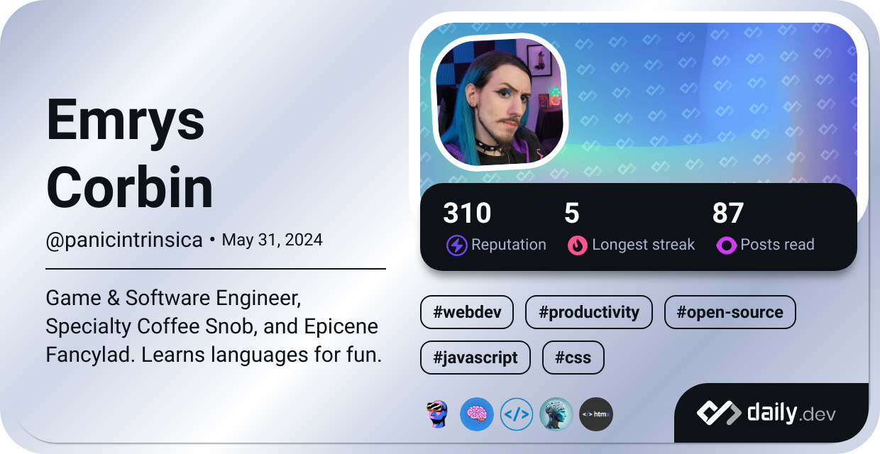 Emrys Corbin (@panicintrinsica) | daily.dev
