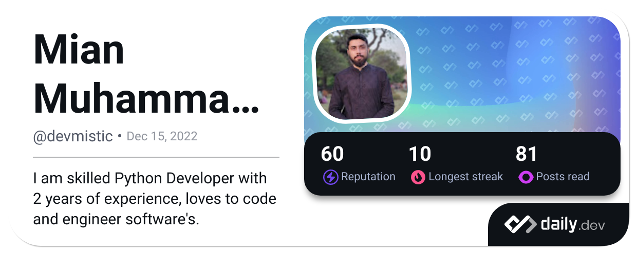 Mian Muhammad Mujtaba (@devmistic) | daily.dev