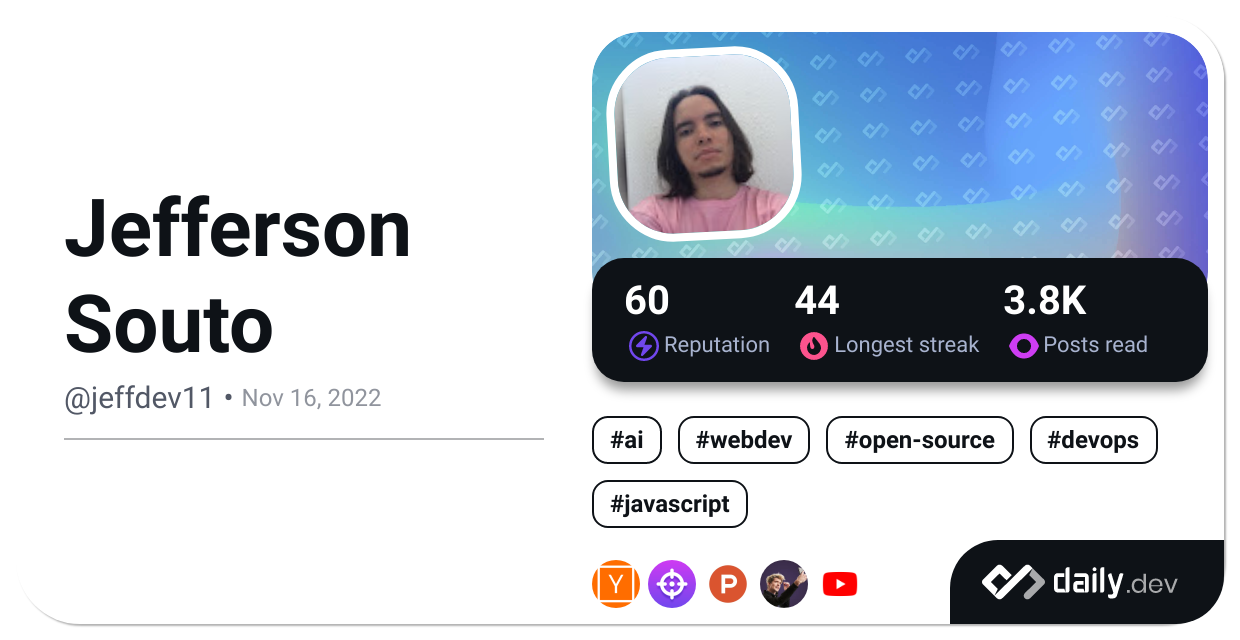 Jefferson Souto (@jeffdev11) | daily.dev