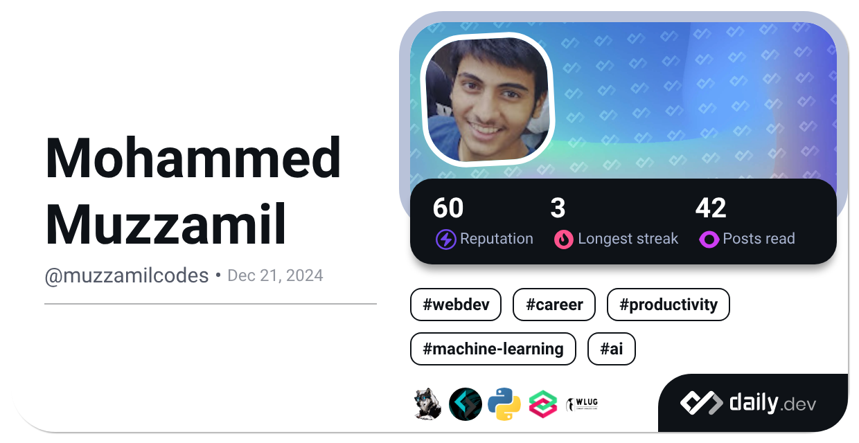Mohammed Muzzamil (@muzzamilcodes) | daily.dev