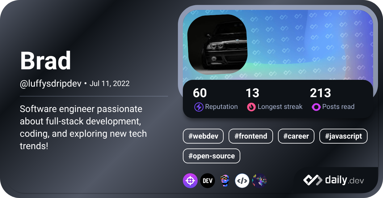 Recent posts by Brad (@luffysdripdev) | daily.dev