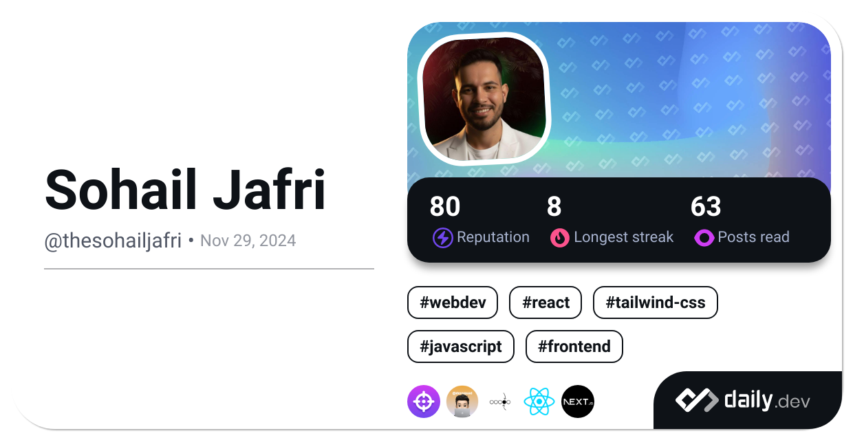 Recent posts by Sohail Jafri (@thesohailjafri) | daily.dev