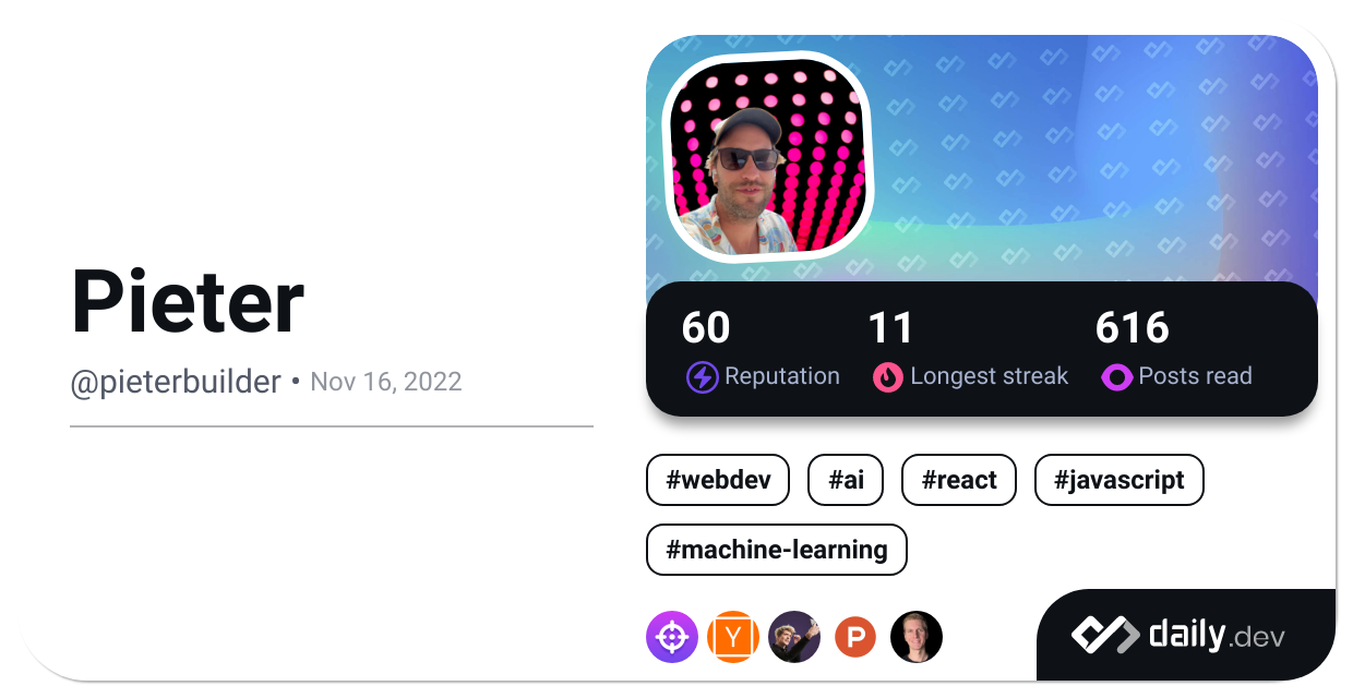 Pieter (@pieterbuilder) | daily.dev