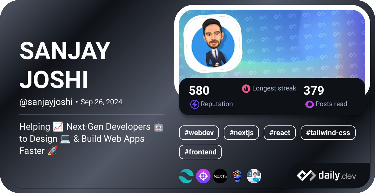 SANJAY JOSHI (@sanjayjoshi) | daily.dev