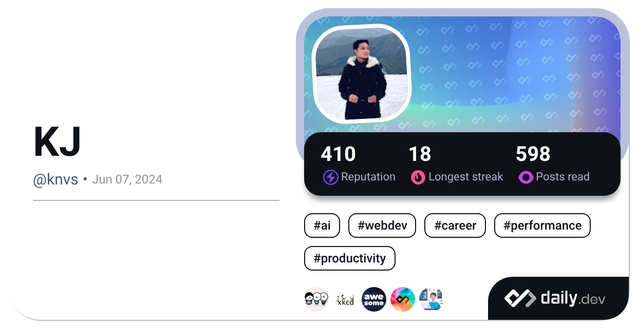 Recent posts by KJ (@knvs) | daily.dev