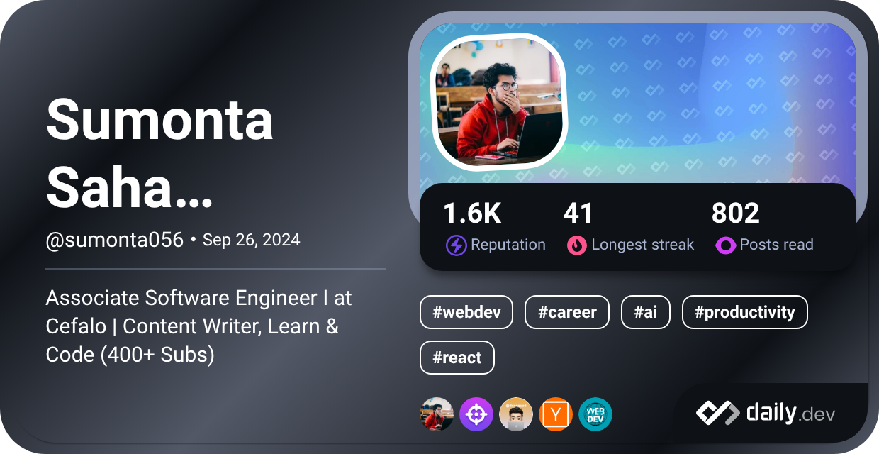 Sumonta Saha (Mridul) (@sumontasahamridul) | daily.dev