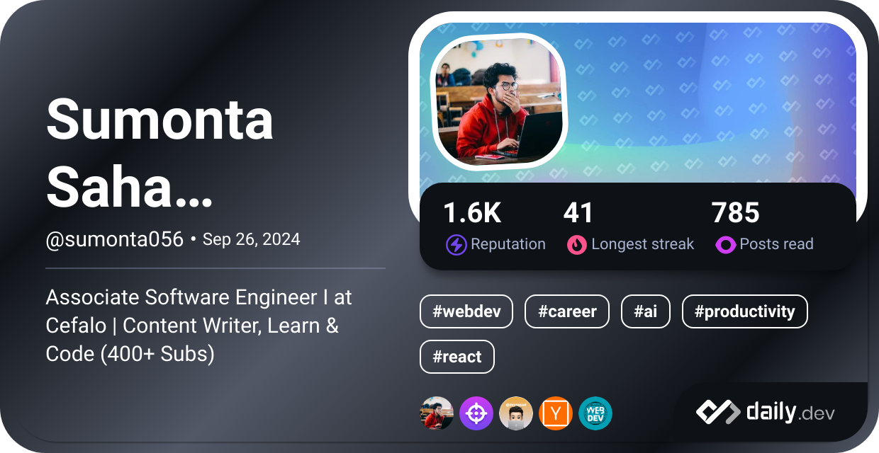 Posts with replies by Sumonta Saha (Mridul) (@sumontasahamridul) | daily.dev