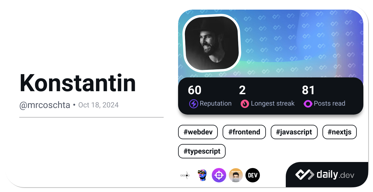 Konstantin (@mrcoschta) | daily.dev