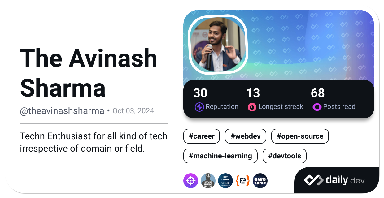 The Avinash Sharma (@theavinashsharma) | daily.dev