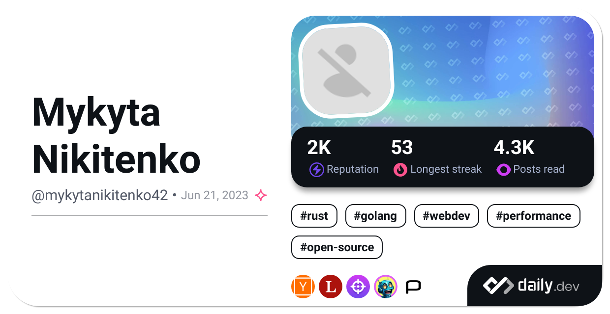Mykyta Nikitenko | daily.dev Mykyta Nikitenko | daily.dev