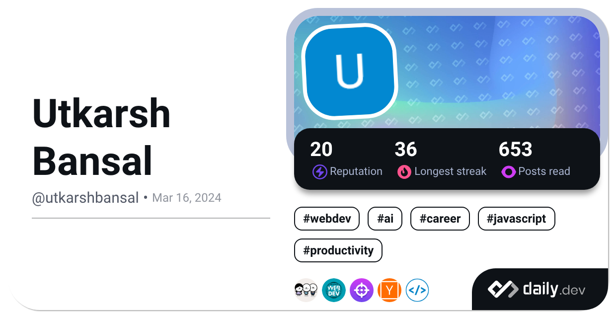 Utkarsh Bansal (@utkarshbansal) | daily.dev