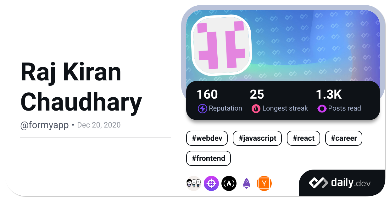 Recent posts by Raj Kiran Chaudhary (@formyapp) | daily.dev