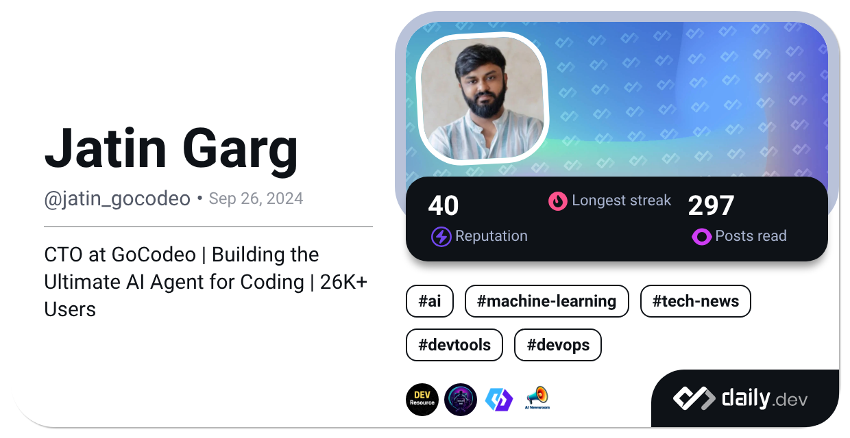 Jatin Garg (@jatin_gocodeo) | daily.dev