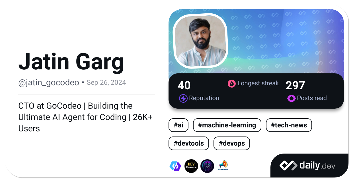 Jatin Garg (@jatin_gocodeo) | daily.dev