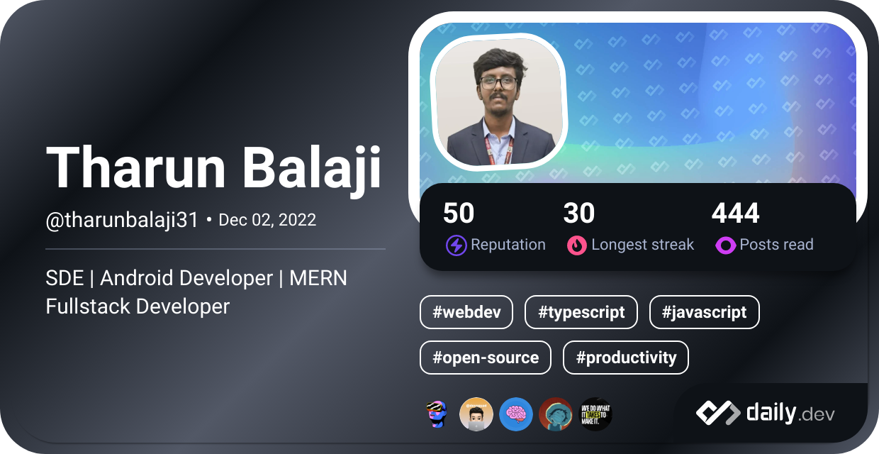 Tharun Balaji (@tharunbalaji31) | daily.dev