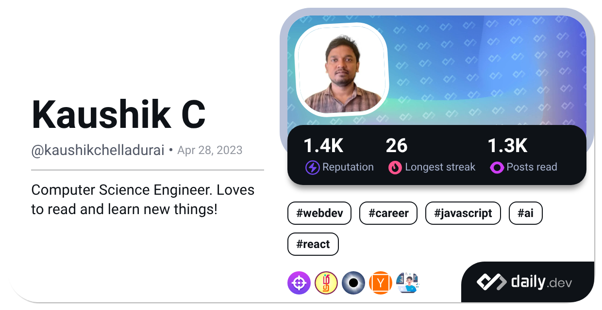 Recent posts by Kaushik C (@kaushikchelladurai) | daily.dev