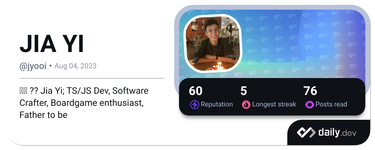 JIA YI (@jyooi) | daily.dev