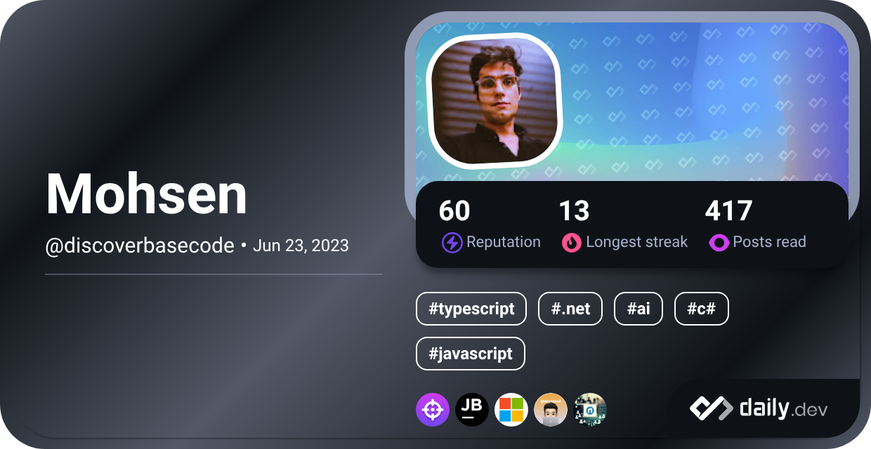 Recent posts by Mohsen (@discoverbasecode) | daily.dev
