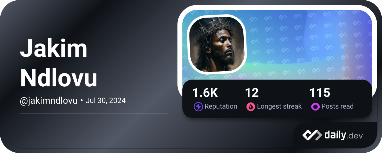 Recent posts by Jakim Ndlovu (@jakimndlovu) | daily.dev