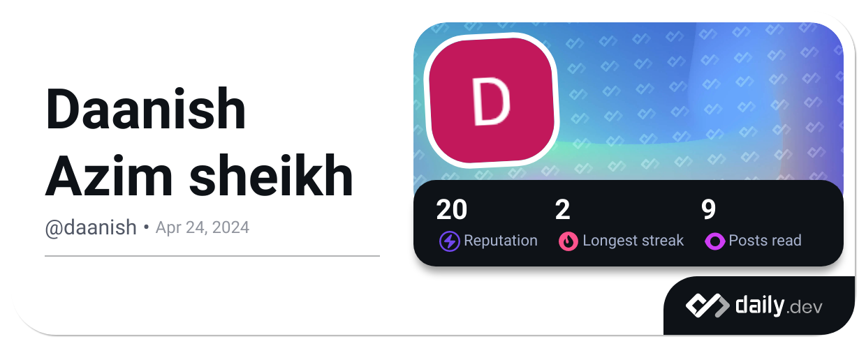 Daanish Azim sheikh (@daanish) | daily.dev