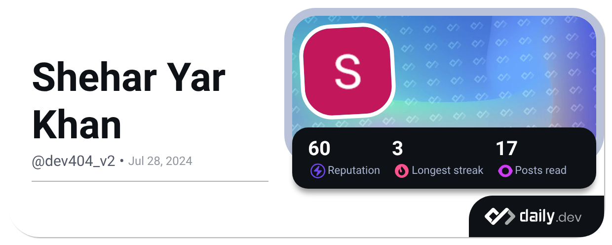 Shehar Yar Khan (@dev404_v2) | daily.dev