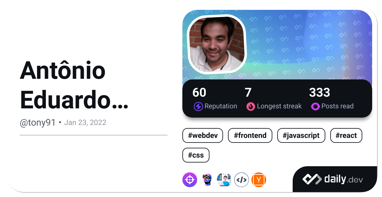 Antônio Eduardo Cintra Ferraz (@tony91) | daily.dev