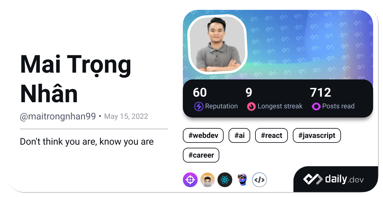 Recent posts by Mai Trọng Nhân (@maitrongnhan99) | daily.dev