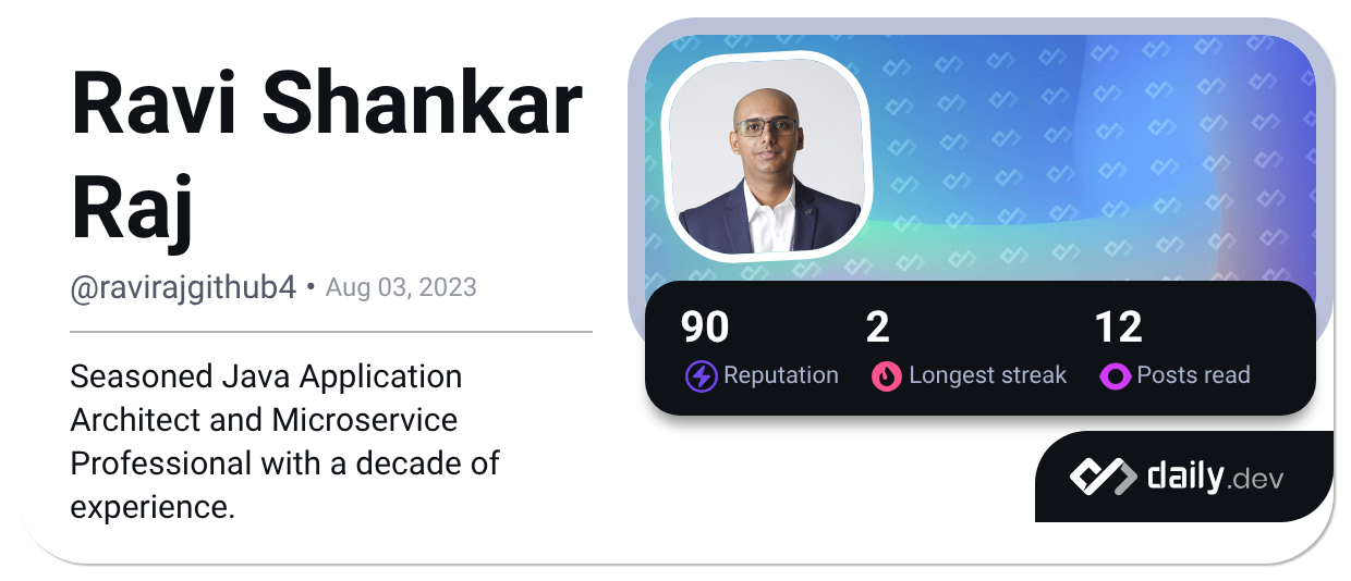 Ravi Shankar Raj (@ravirajgithub4) | daily.dev
