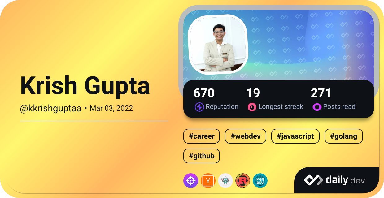 Krish Gupta (@kkrishguptaa) | daily.dev