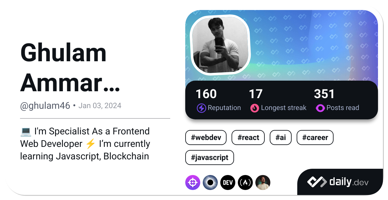 Recent posts by Ghulam Ammar Yanuar (@ghulam46) | daily.dev