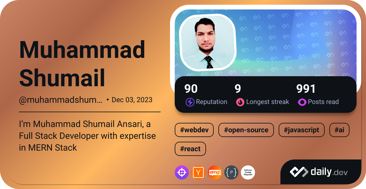 Muhammad Shumail (@muhammadshumail) | daily.dev