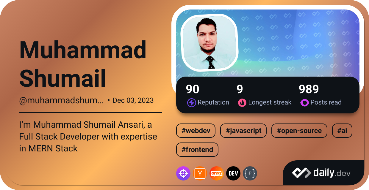 Muhammad Shumail (@muhammadshumail) | daily.dev